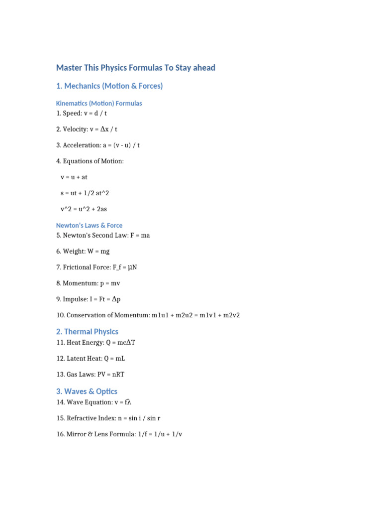 Essential Physics Formulas Guide | PDF