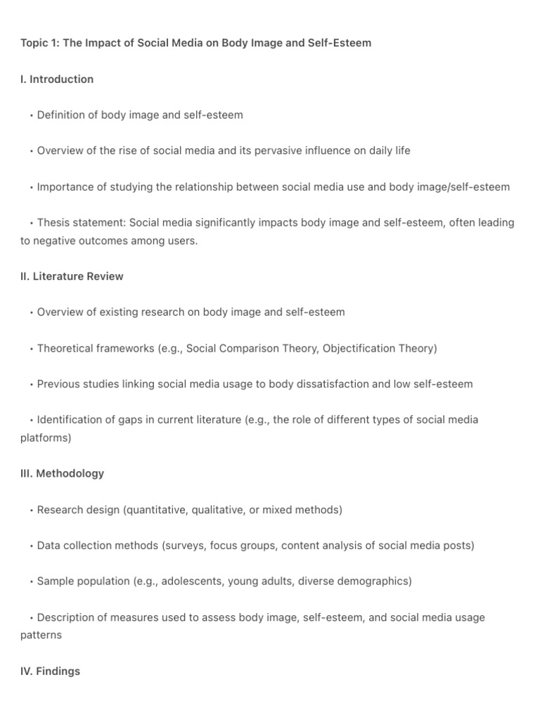 Topic 1 - The Impact of Social Media On Body Image and Self-Esteem | PDF