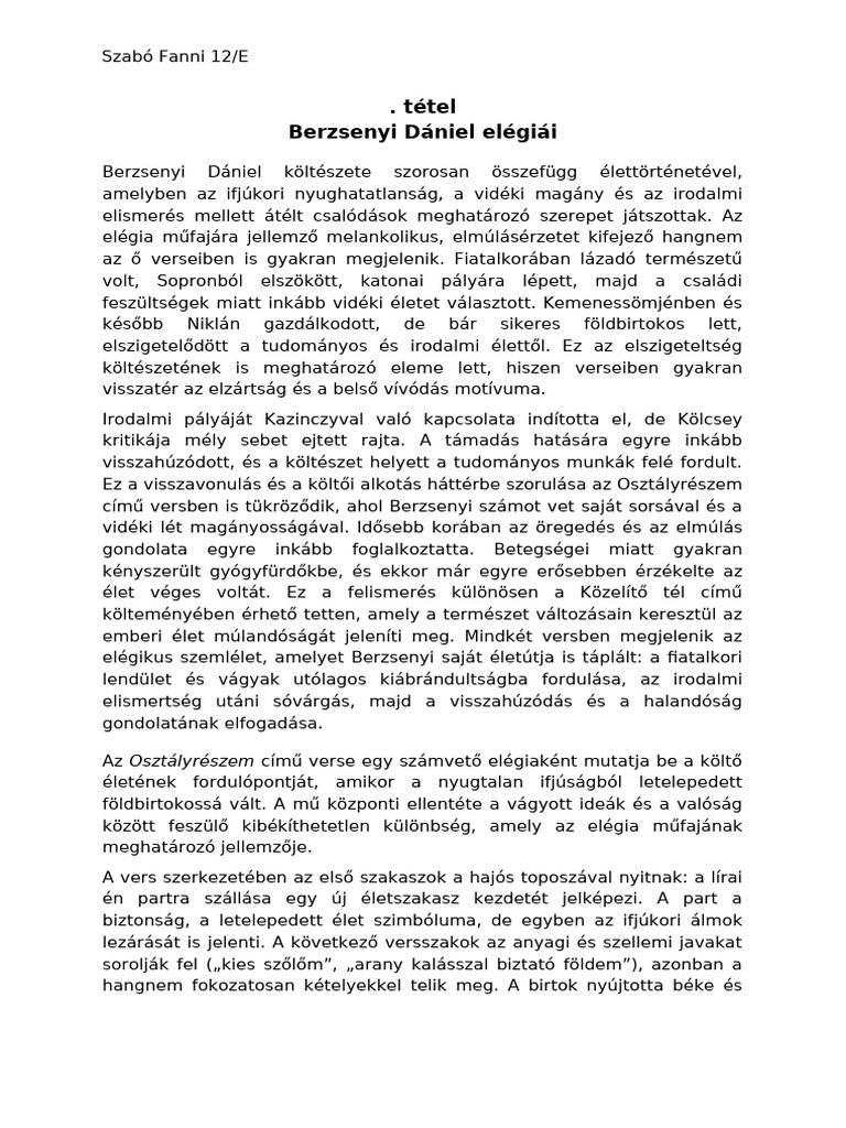 Berzsenyi Dániel Elégiái | PDF