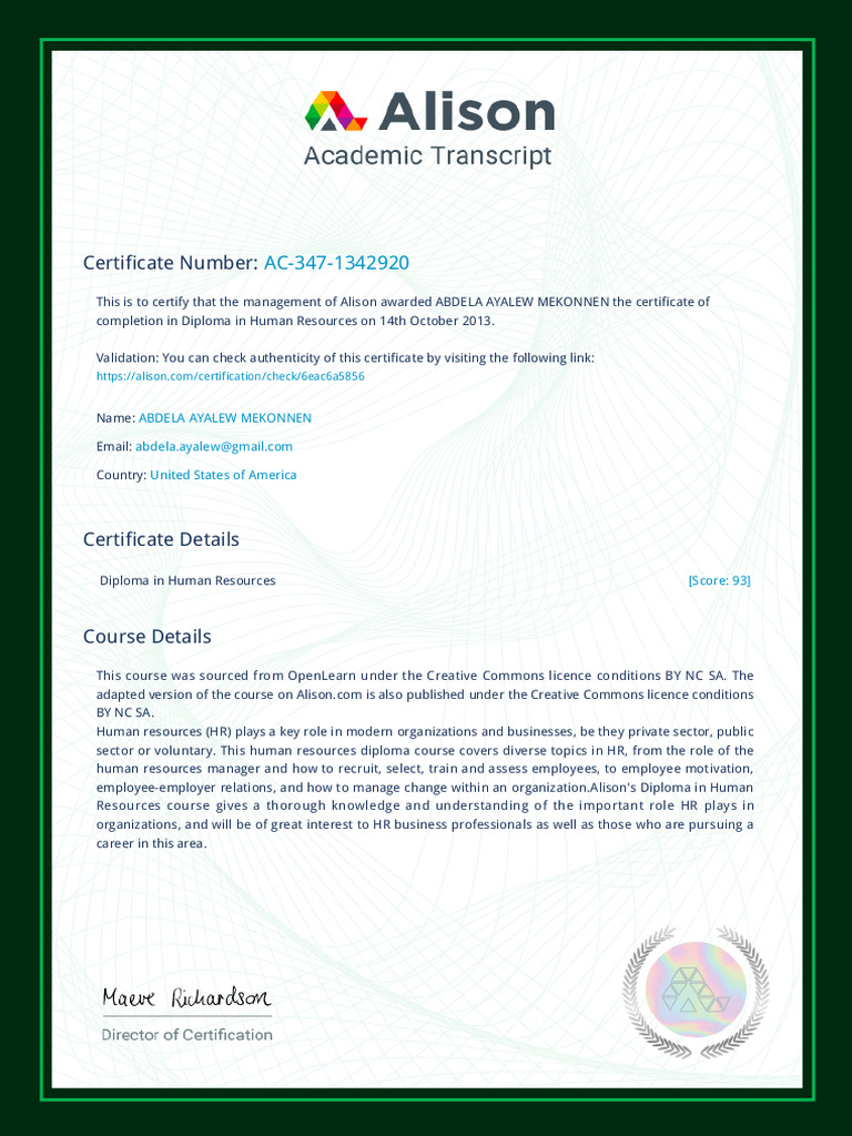 Alison Transcript 347 1342920 | PDF