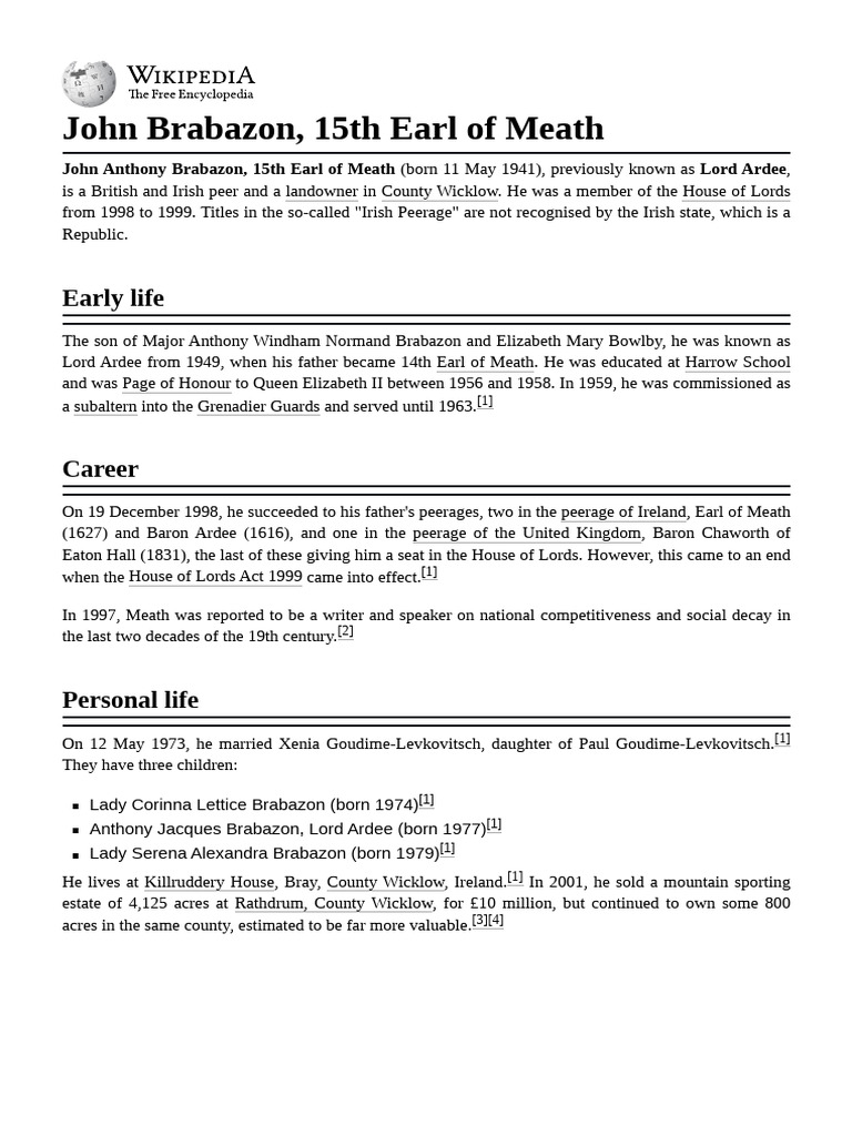 John Brabazon, 15th Earl of Meath | PDF | Titles Of Nobility | Noble ...