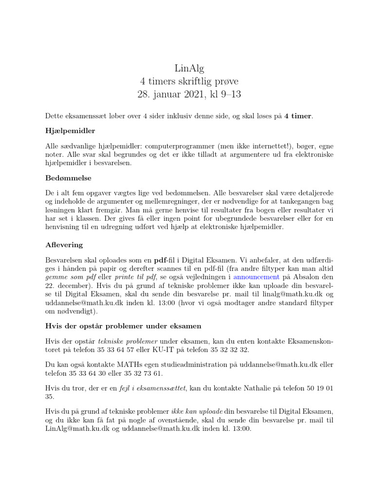 LinAlg Eksamen 2021 | PDF