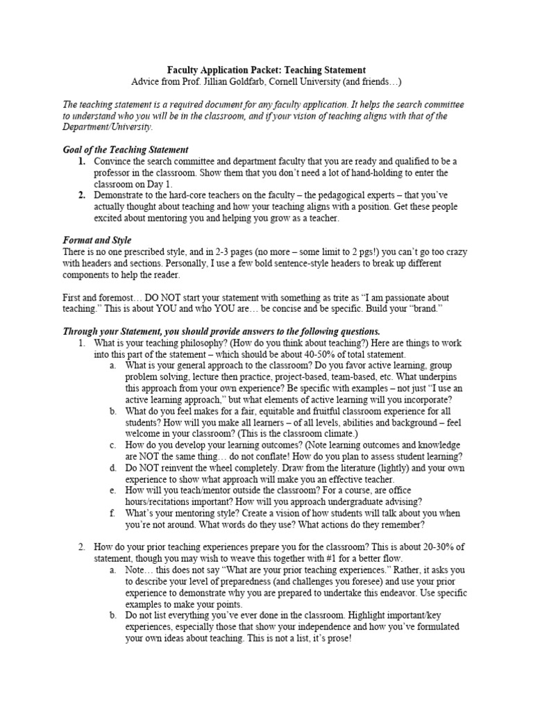 Crafting an Effective Teaching Statement | PDF | Mentorship | Learning