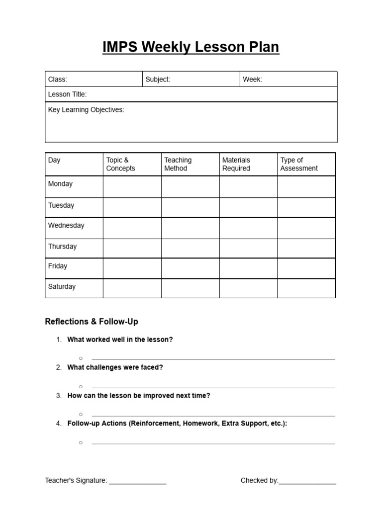 IMPS Weekly Lesson Plan | PDF