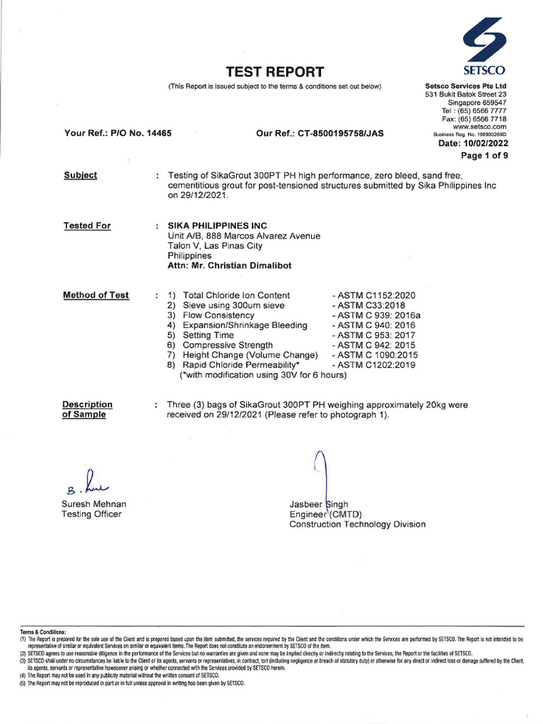 CT-8500195758 Sika Philippines (Jas) | PDF