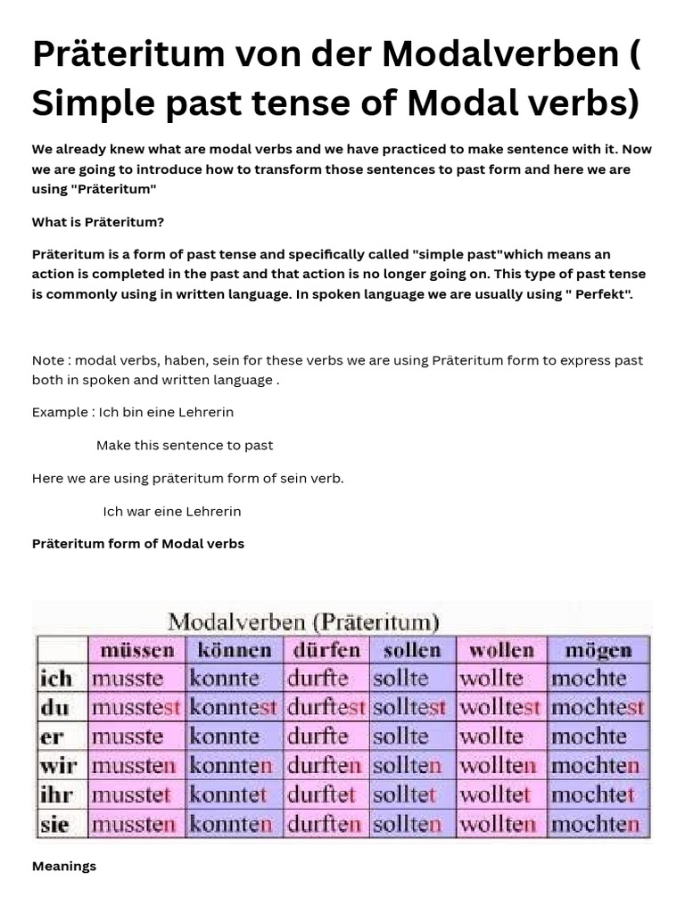 Präteritum of German Modal Verbs | PDF