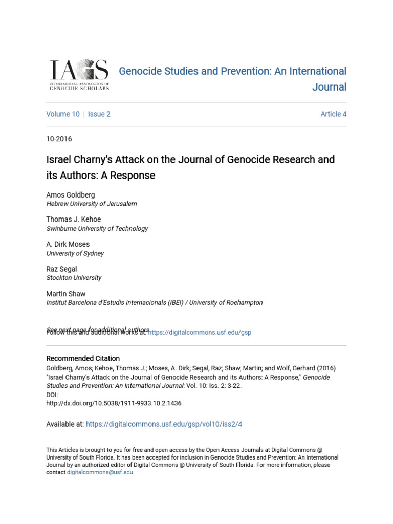 Response To Charny - S Attack On The Journal of Genocide Research | PDF ...
