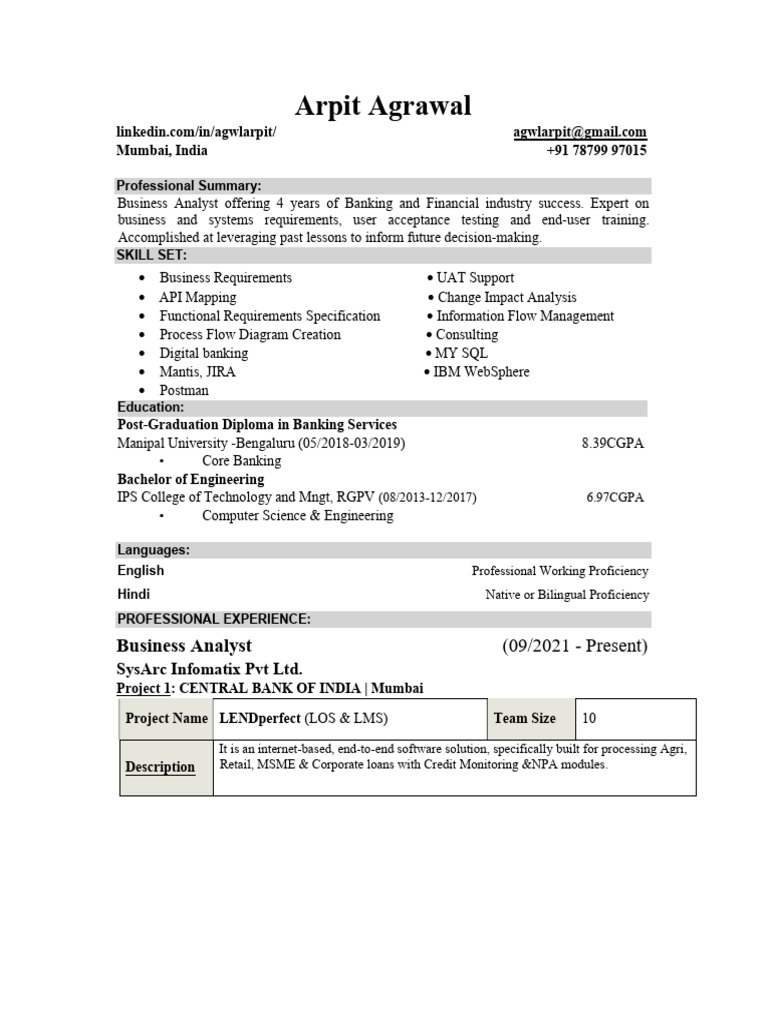 Arpit Agrawal BA Resume-1 | PDF | Audit | Computing