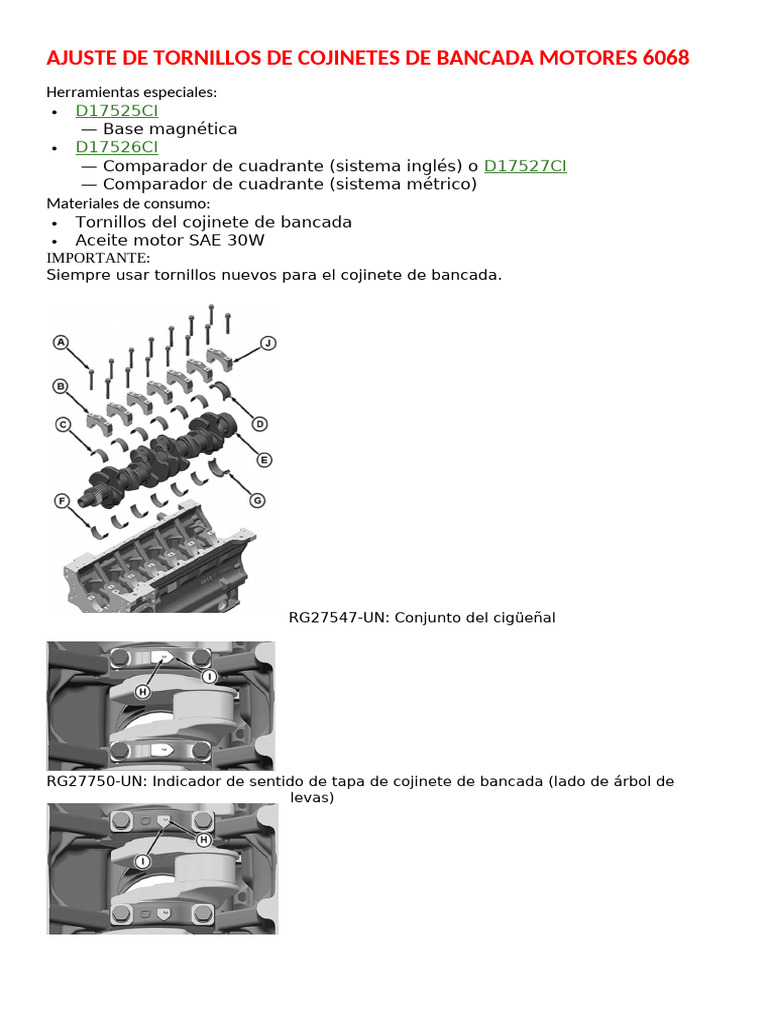 Ajuste de Tornillos Cojinetes Motor 6068 | PDF | Tornillo | Rodamiento ...