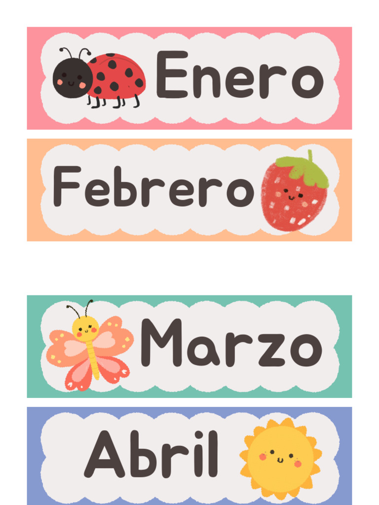 Tarjetas Educativas Meses Del Año Ilustrada Colorida | PDF