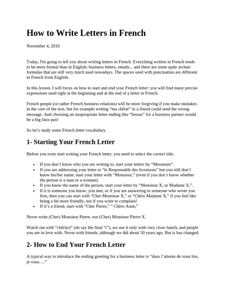 Writing Letters in French: A Guide | PDF | Writing | Human Communication