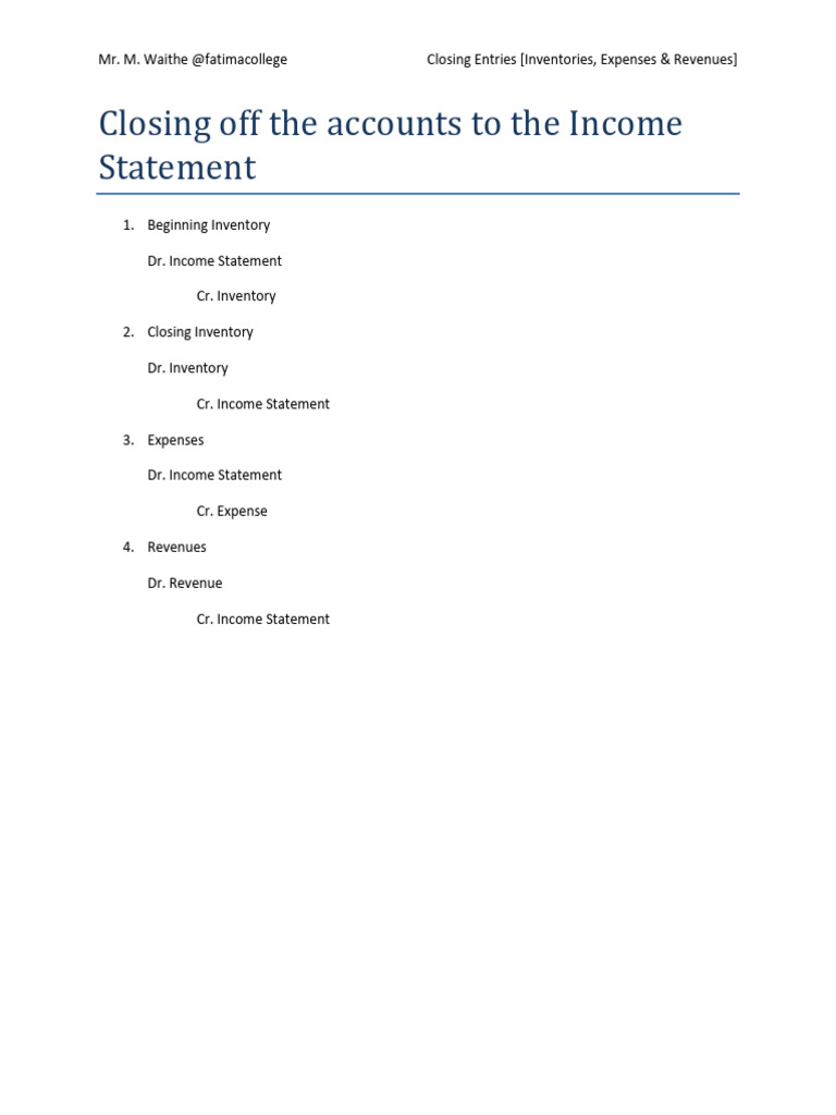 Closing Entries for Income Statement | PDF