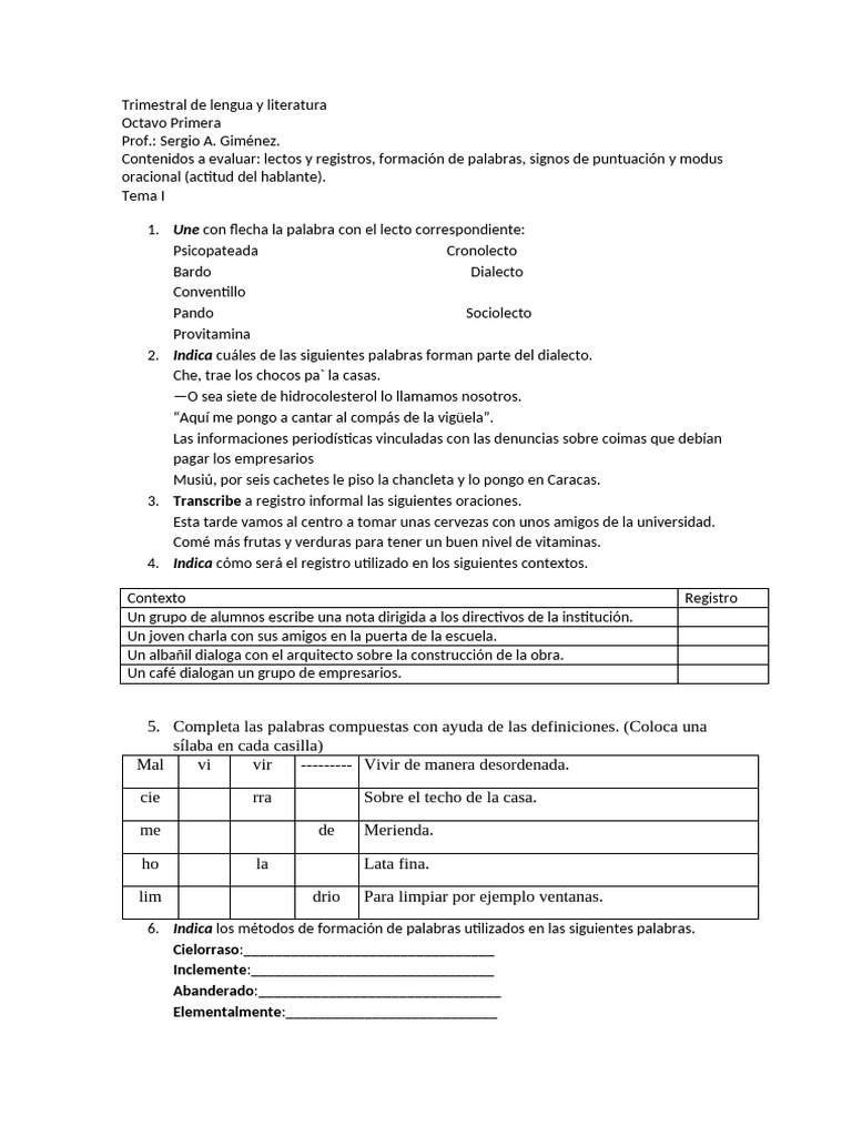 EXAMEN - Lectos y Registro 2 | PDF | Lingüística