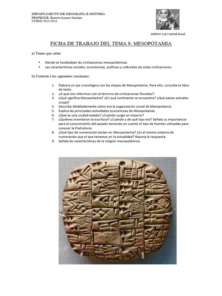 Ficha Trabajo Mesopotamia | PDF