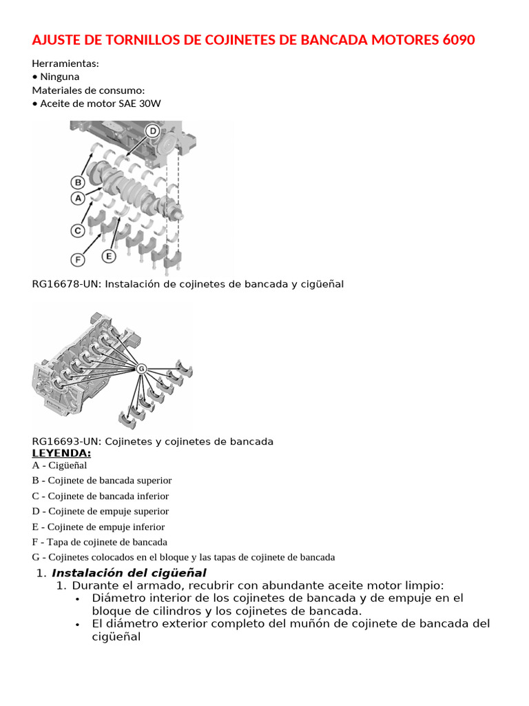 Ajuste de Tornillos de Cojinetes de Bancada Motores 6090 | PDF ...