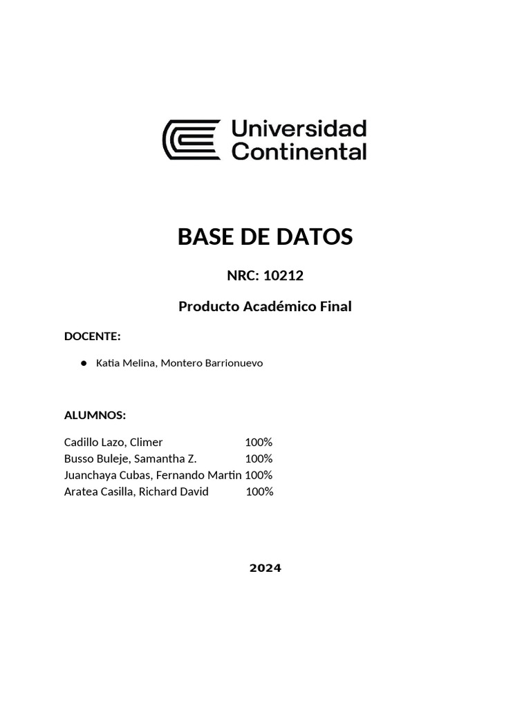 PAFinal BD CADILLO BUSSO JUNCHAYA ARATEA | PDF | Datos | Bases de datos