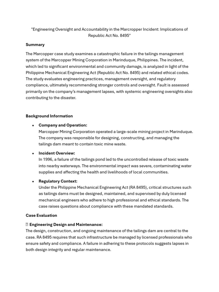 Engineering Oversight and Accountability in The Marcropper Incident ...