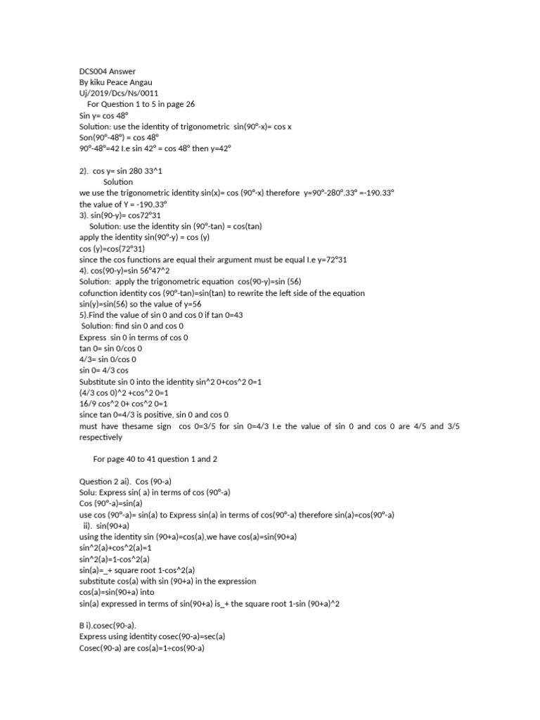 DCS004 Answer-WPS Office | PDF | Trigonometric Functions | Triangle Geometry