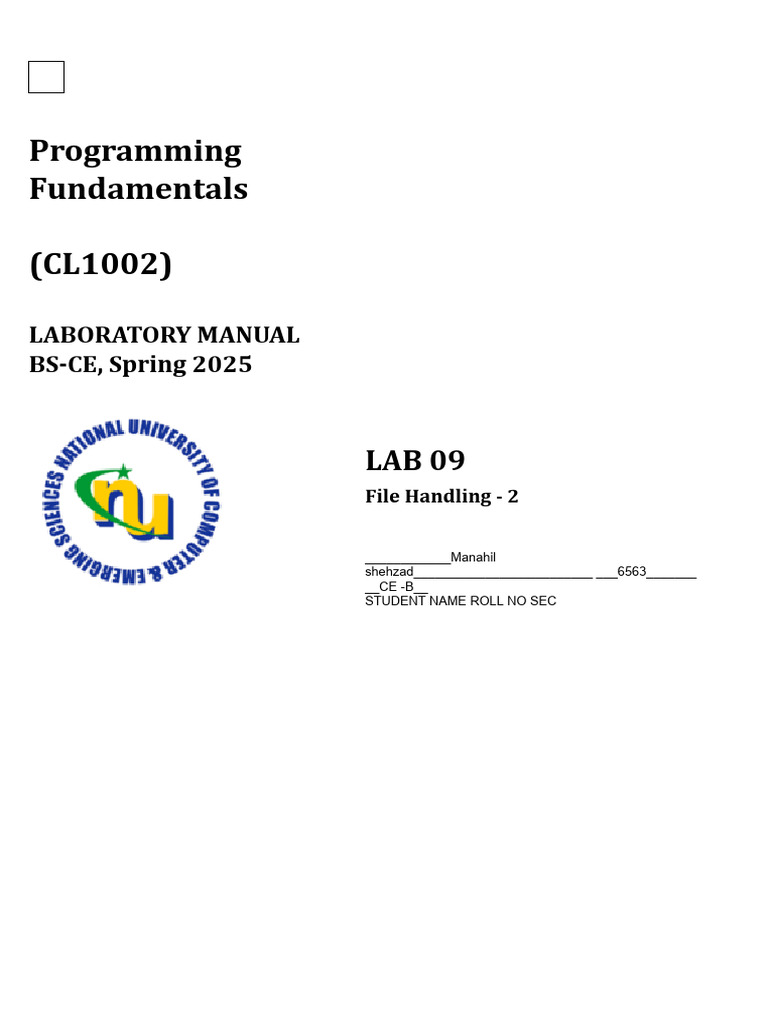 PF-CE Lab09 File Handeling - 2 | PDF | Integer (Computer Science) | Computer File
