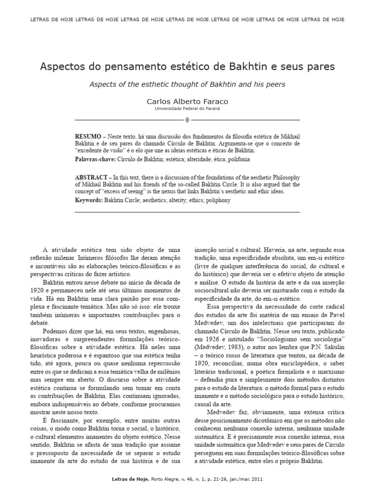 Estética de Bakhtin e o Círculo Teórico | PDF | Estética | Moralidade
