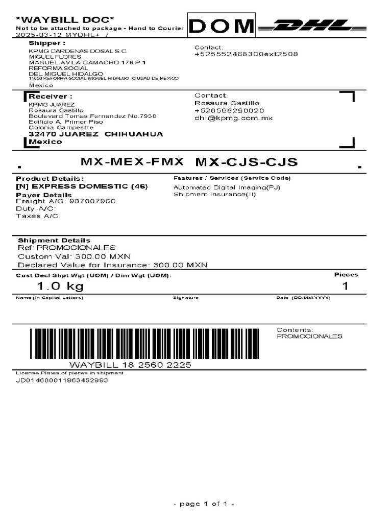 DHL HAWB 1825602225 Awb | PDF