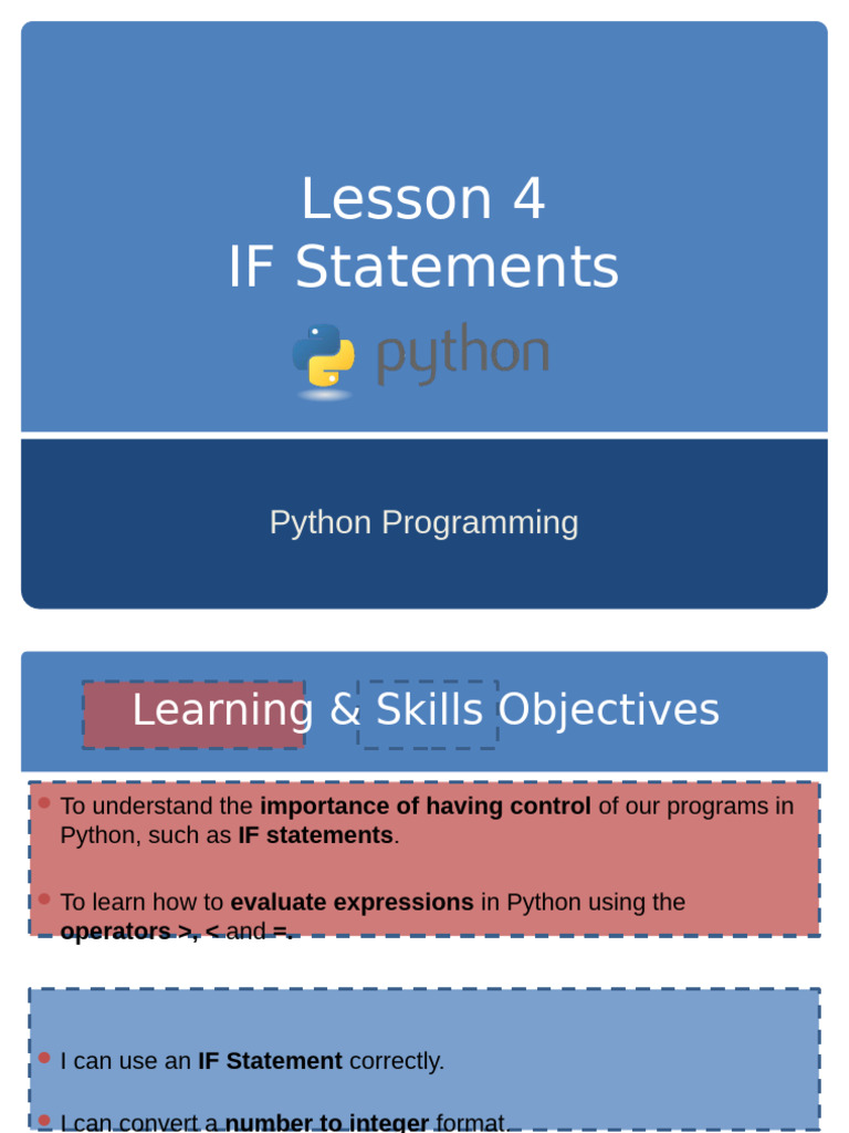 Lesson 4 - If Statements - Workbook | PDF | Python (Programming Language) | Software Development