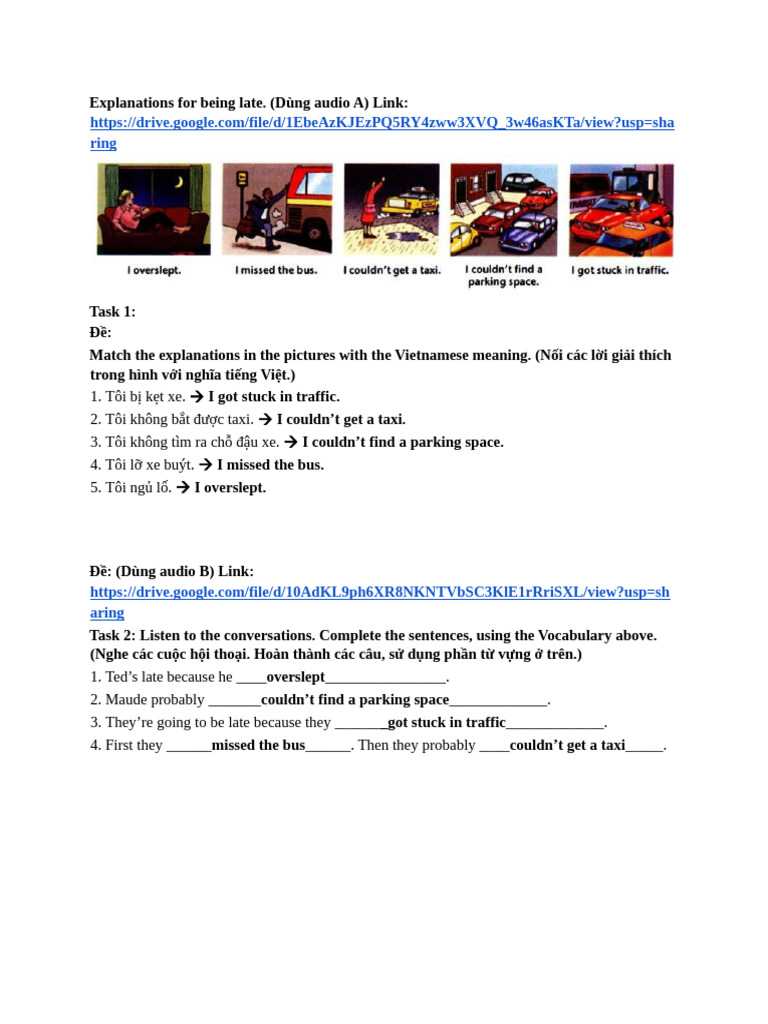 Vocabulary - Explanations For Being Late | PDF