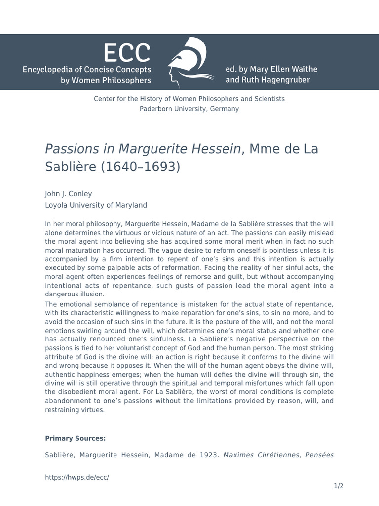 Passions in Marguerite Hessein, Mme de La Sablière (1640-1693) | PDF | Virtue