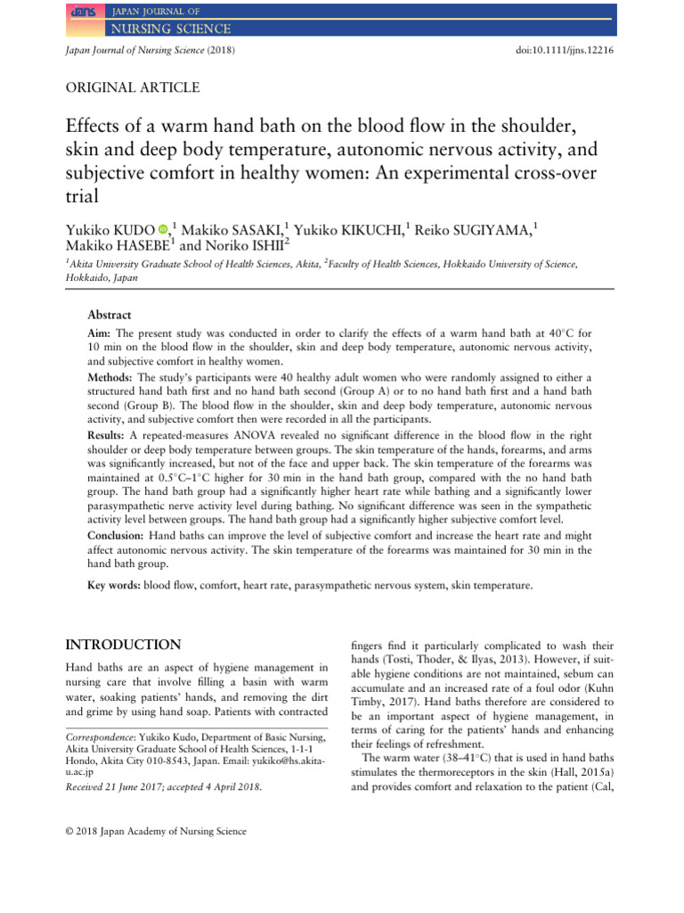 Warm Hand Bath Effects on Comfort and Blood Flow | PDF