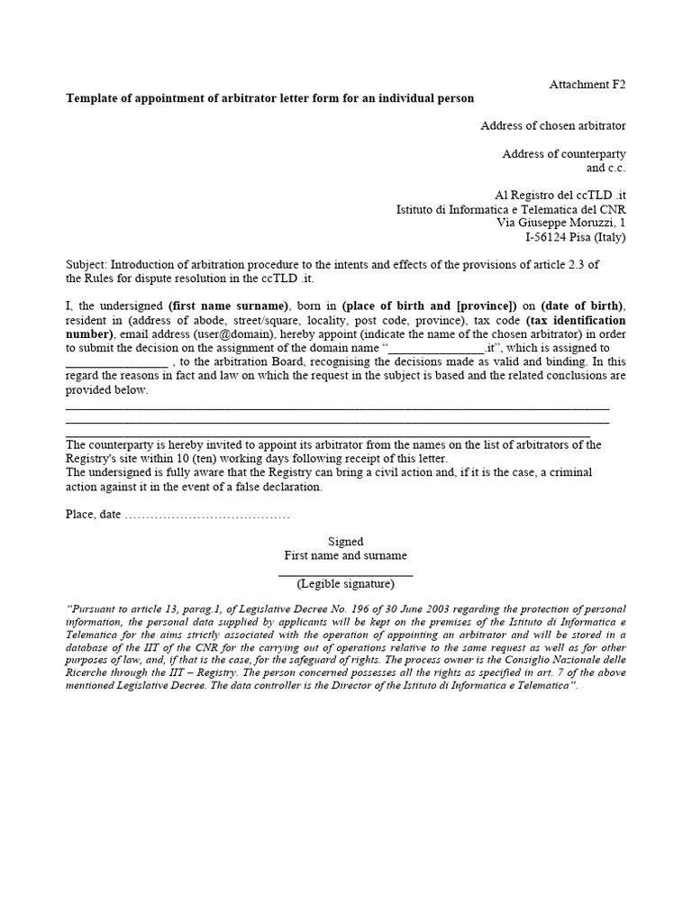 Appointment of Arbitrator Letter Template | PDF | Justice | Crime & Violence