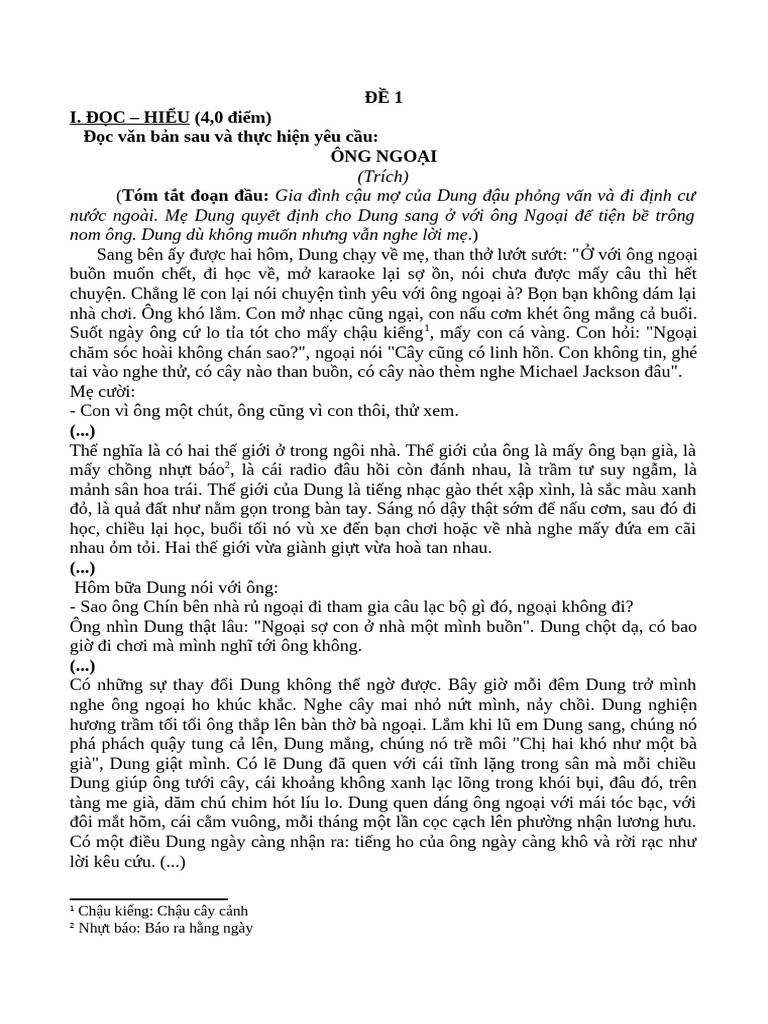 Đề 1 - Đọc hiểu Ông ngoại NNT | PDF