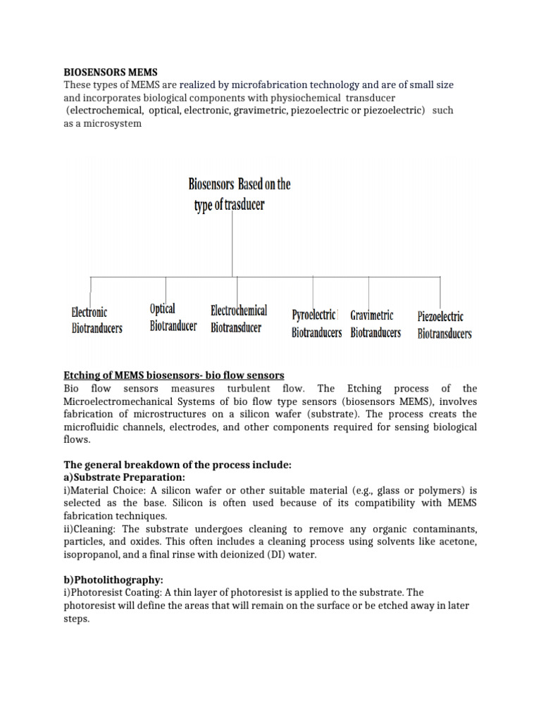 Processes of BIOSENSORS MEMS | PDF | Biosensor | Photolithography