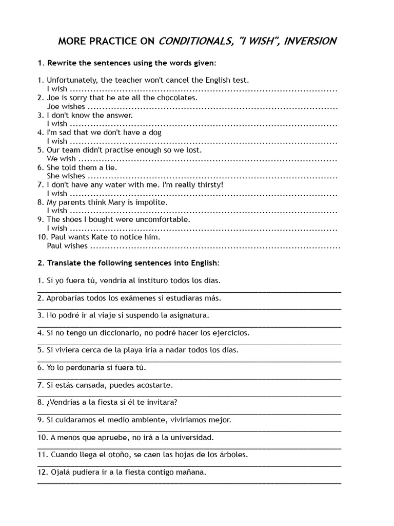 PRACTICE Conditionals and Wish | PDF | Linguistics | Grammar
