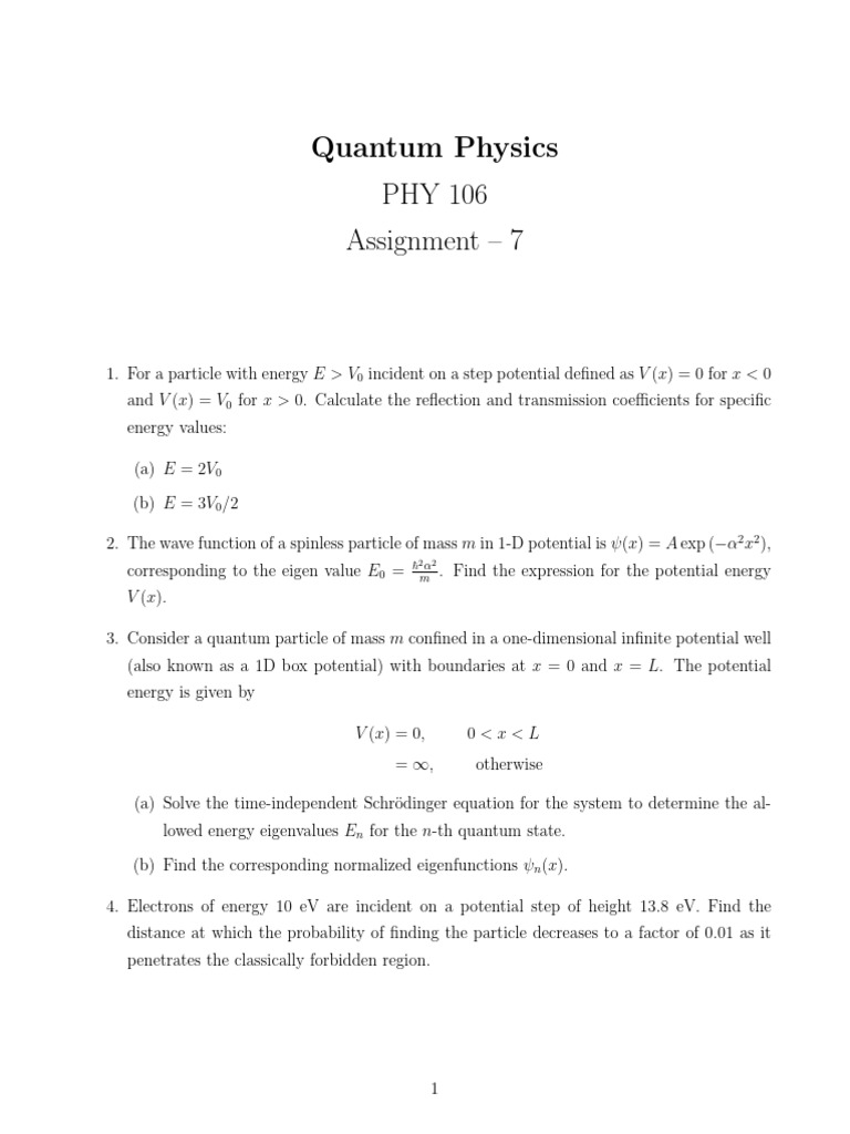 Quantum Physics Assignment: Potential Analysis | PDF