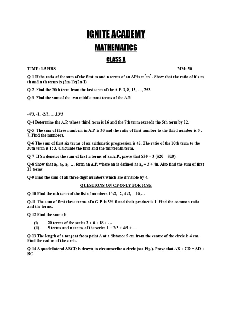 Class 10 Question Bank | PDF
