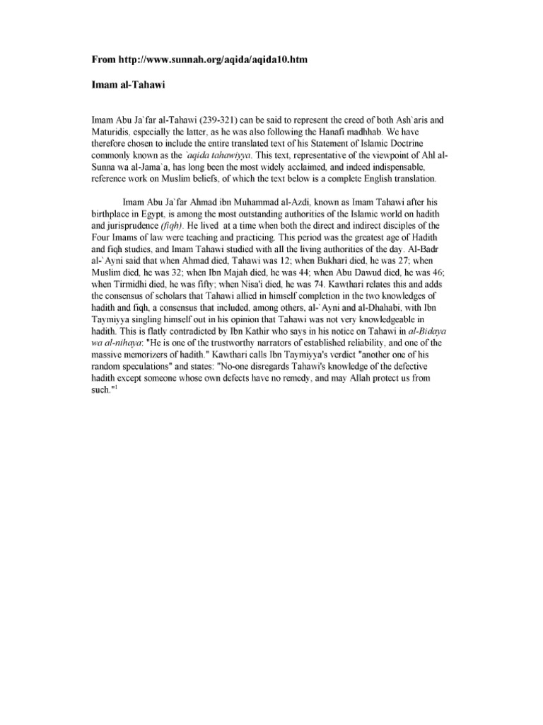 Aqeedah Tahawiyyah English | PDF | God In Islam | Prophets And ...