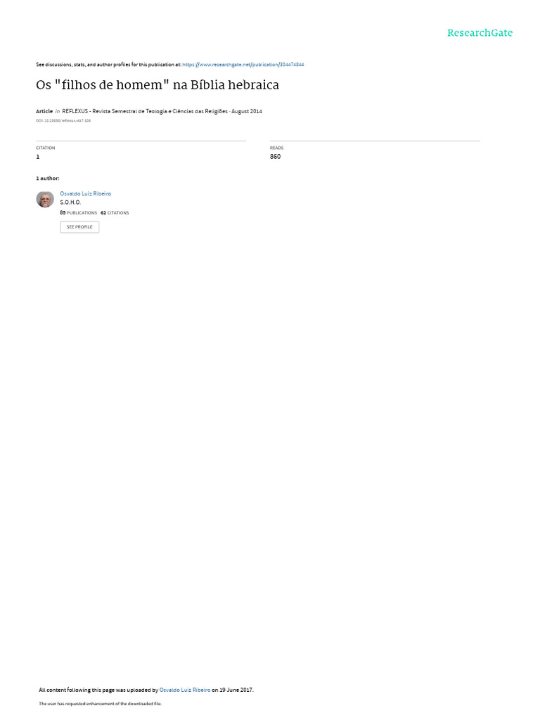 Os Filhos de Homem Na Bíblia Hebraica - Osvaldo Ribeiro | PDF | Bíblia | Nobreza