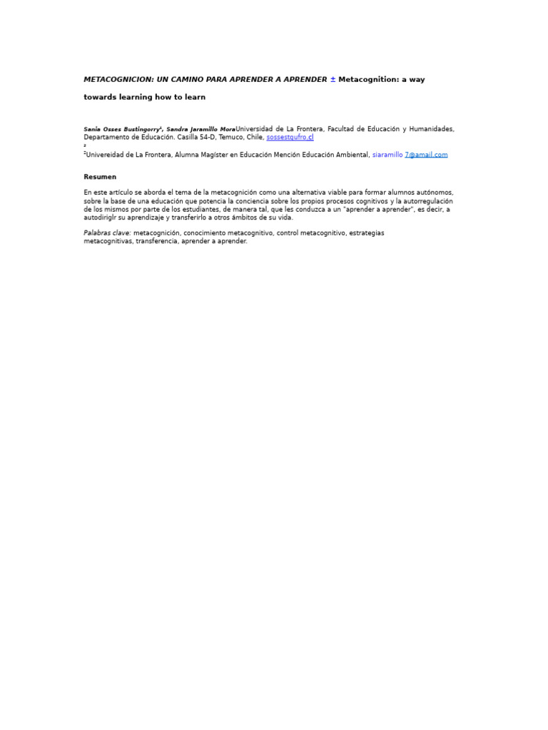 Metacognición Aprender A Aprender Pdf