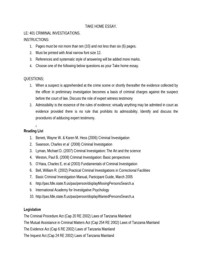 Criminal Investigations Take-Home Essay | PDF | Crime Scene | Crimes