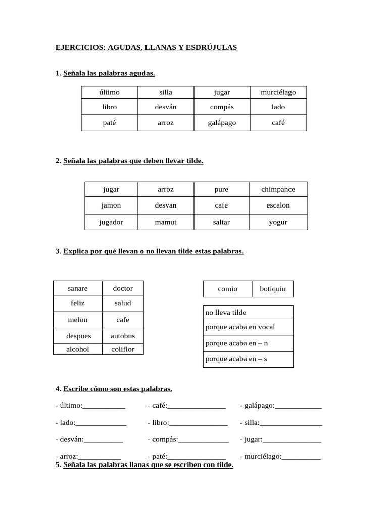 Acentuación: Agudas, Llanas y Esdrújulas | PDF