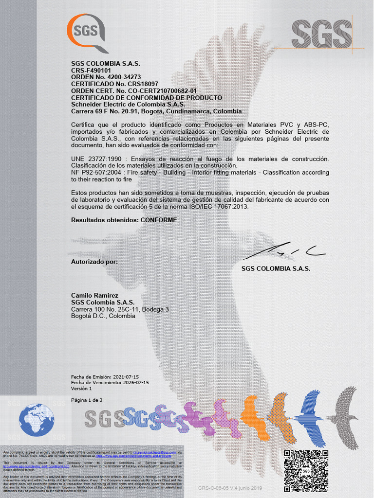 Certificado M1 SGS | PDF