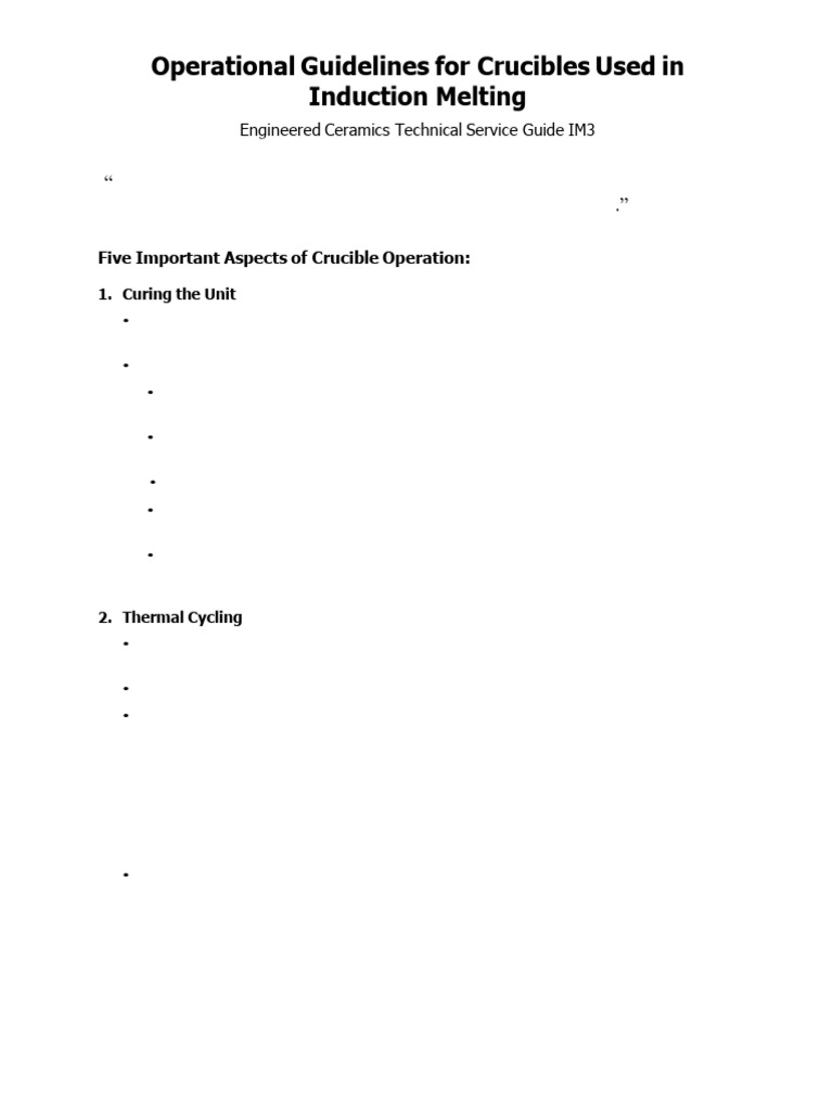 Crucible Operation Guidelines for Induction Melting | PDF | Refractory ...