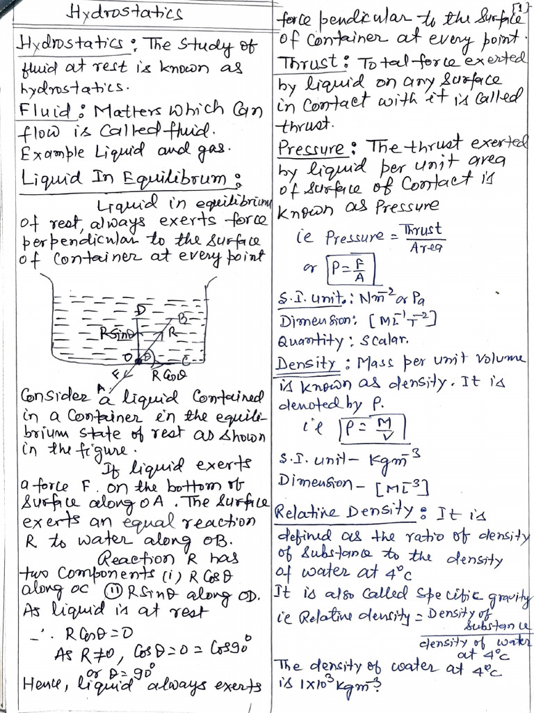 Assignment of Hydrostatic | PDF | Quantity | Dynamics (Mechanics)