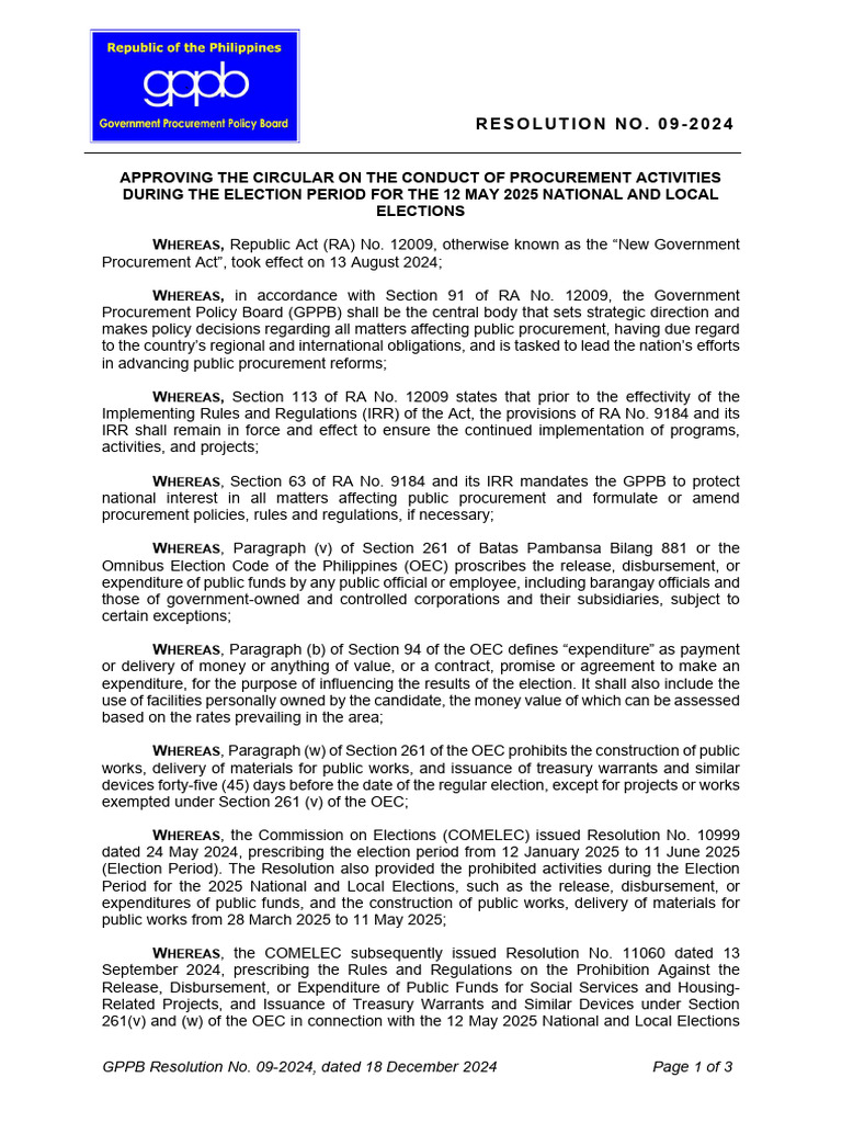 GPPB Resolution No. 09 2024 | PDF | Justice | Crime & Violence