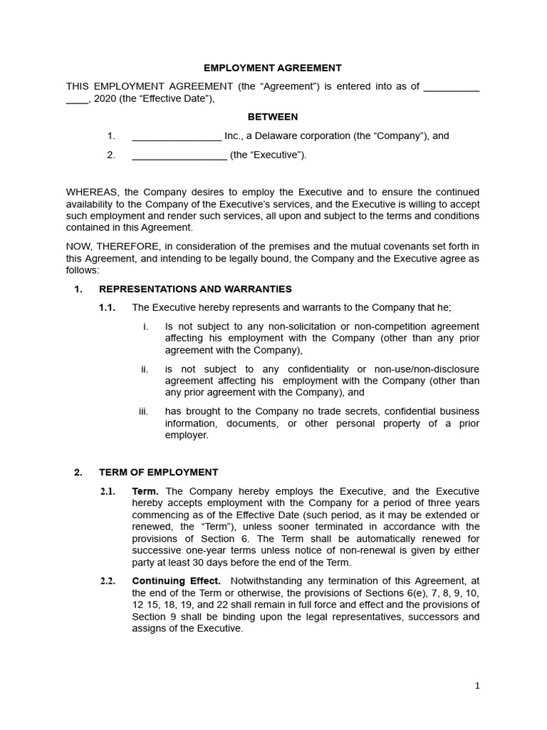 Employment Agreement for Executive Role | PDF | Business | Indemnity