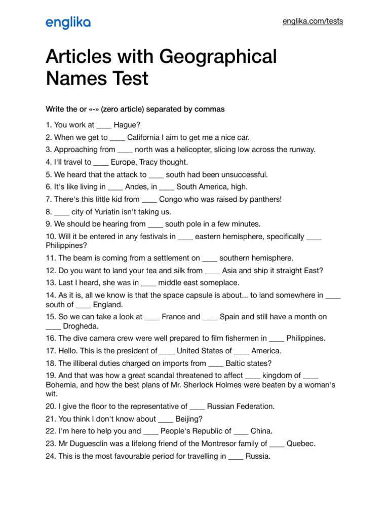 Geographical Articles Test Answers | PDF