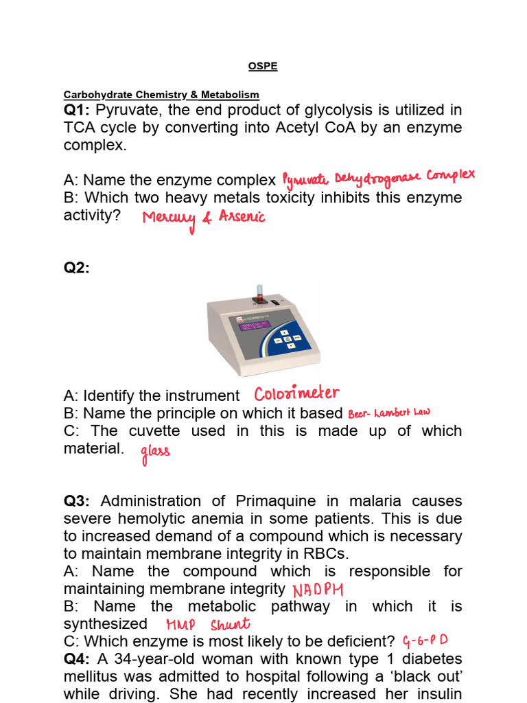 Carbohydrate OSPE PDF | PDF | Metabolic Pathway | Glycolysis