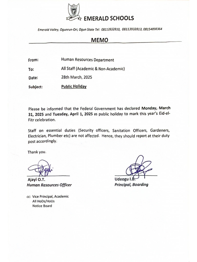 Notice of Public Holiday | PDF
