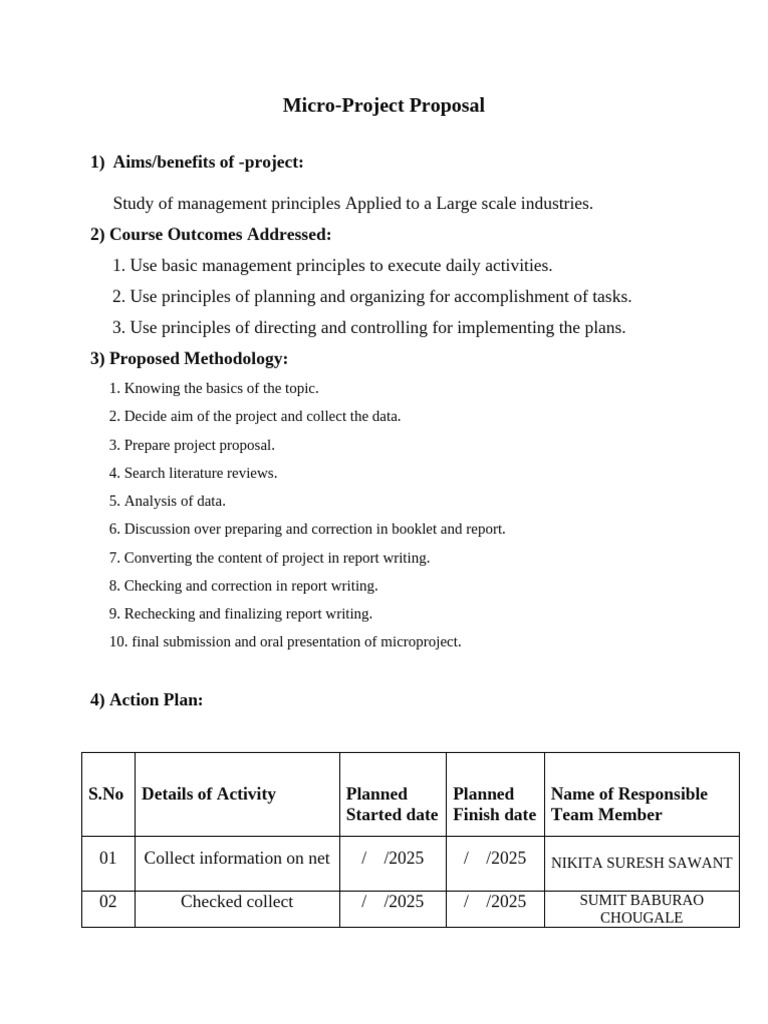 Micro-Project Proposal on Management Principles | PDF
