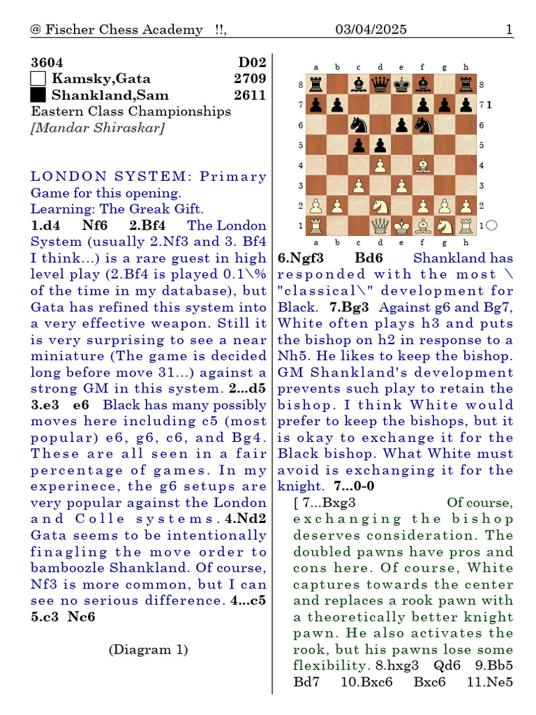 Kamasky Gata 2709 Vs Shankland Sam 2611 D02 10 London System Primary ...